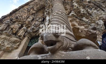 Turtle Statue at the Base of a Column of the Facade of the Sagrada ...