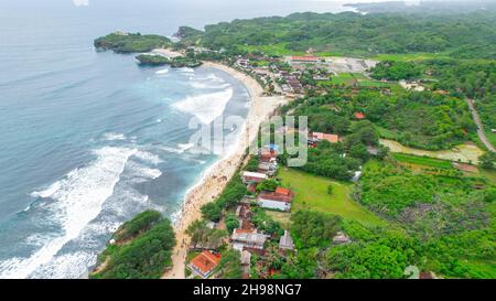 Aerial view of beauty of krakal Gunungkidul beach, Yogyakarta. Central ...