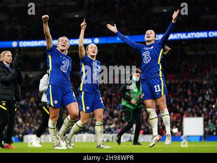 Chelsea's Millie Bright and Guro Reiten react following the UEFA Women ...