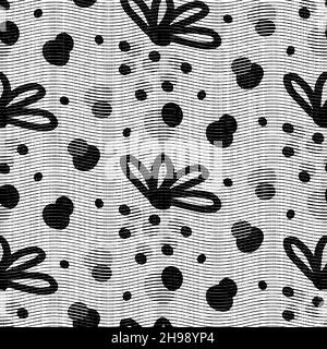 Seamless floral black white woven herringbone style texture. Two tone ...