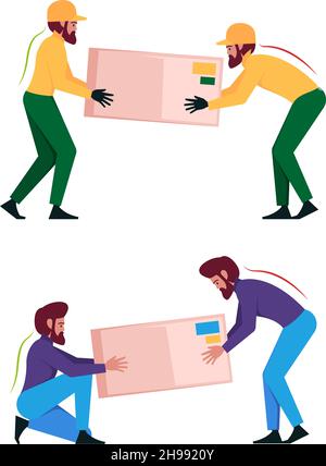 Correct technique of lifting heavy packages. Man lift box wrong and ...