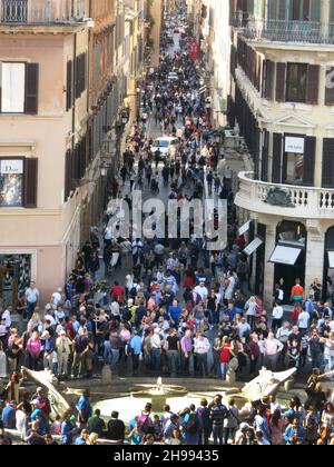 The crowded and popular Spanish Steps in Rome Italy with the Trinita ...