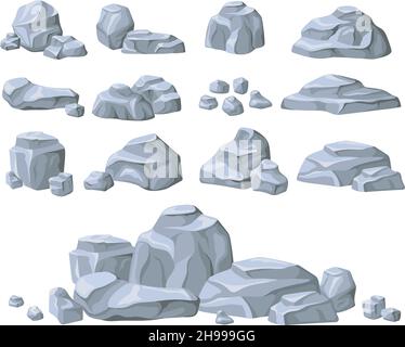 Vector set of various of broken stones of dry clay. Cartoon clipart ...