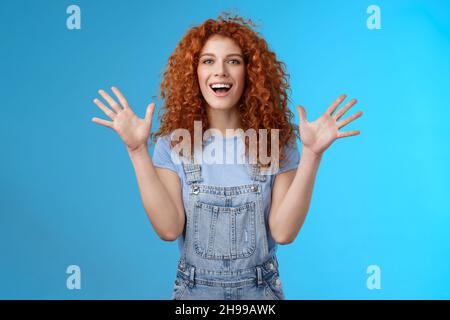 Confident happy charismatic ginger girl blue eyes freckles helpful ...