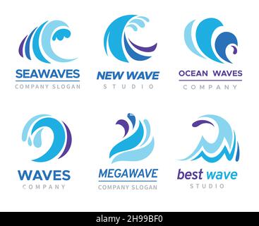 Storm in sea or ocean isolated icon. Vector blue waves on wind ...