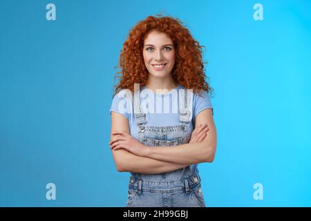 Cute and confident sassy redhead girl won challenge, sit floor, fist ...