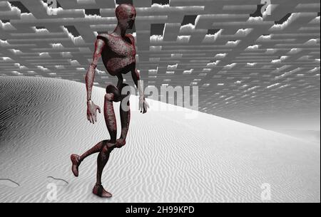 Alien robot in surreal white desert. 3D rendering Stock Photo - Alamy