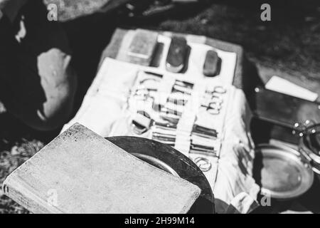 Old Medical And Surgical Instruments. Many Surgical Instruments For ...