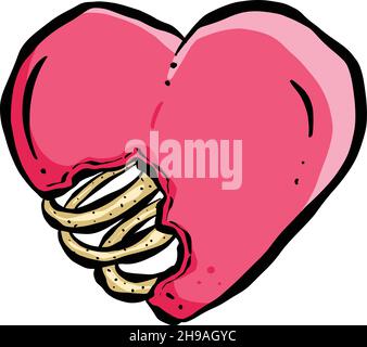 Dead Zombie Hearts Cartoon Illustrations with Stitches and Brains and ...