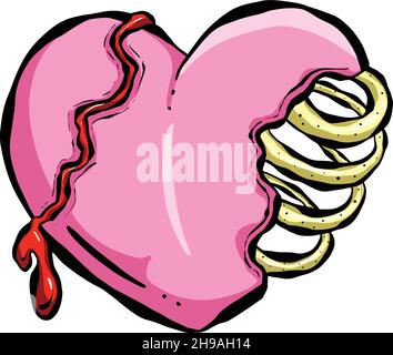 Dead Zombie Hearts Cartoon Illustrations with Stitches and Brains and ...