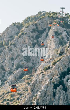Cable car Teleferik to Tunektepe mountain in Antalya, Turkey Stock ...