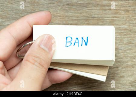 Flash card with handwriting word ban on wood background Stock Photo - Alamy