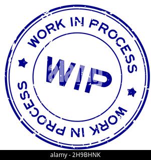 Grunge blue WIP work in process word square rubber seal stamp on white ...