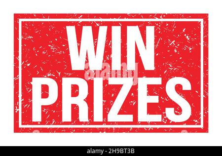WIN PRIZES, words written on red rectangle stamp sign Stock Photo - Alamy