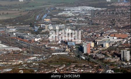 aerial view of the Doncaster skyline from thw west Stock Photo - Alamy