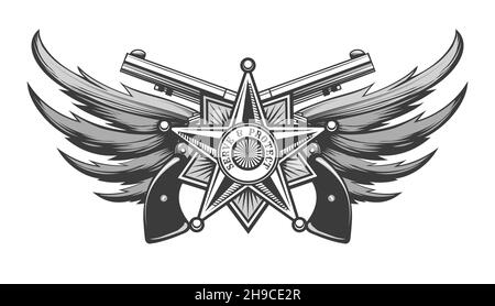 Pistol Weapon logo label emblem. A pair of crossed pistol guns ...