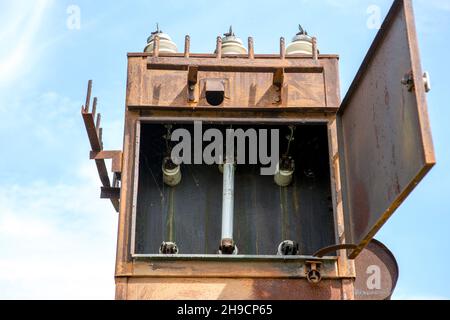 Power pole and rusty electrical power transformer, Dongara Western ...