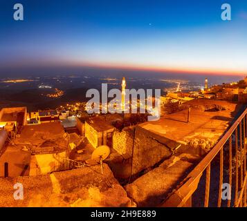 Night view of Mardin Castle in Mardin city,a popular city for locals ...