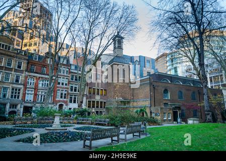 England, London, Aldersgate, St. Botolph's church, Stained glass window ...