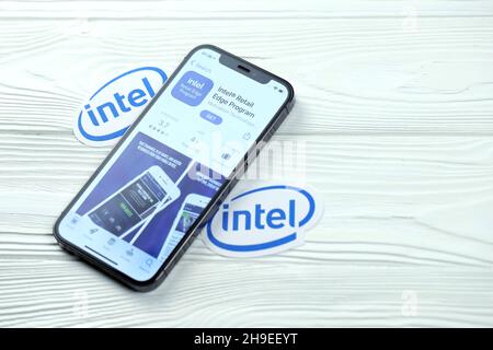 KHARKOV, UKRAINE - MARCH 5, 2021: Intel icon and application from App ...
