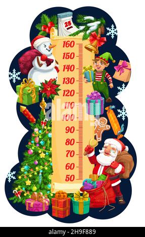 Christmas kids height chart, Santa and elf with gifts growth measure ...