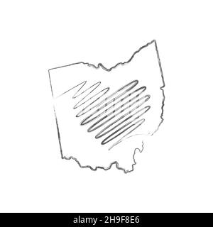 Ohio map outline concept sketch. Isolated vector graphics hand drawn ...
