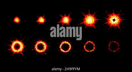 Pixel art explosion and burst animate sprites. Vector 8 bit boom, blast ...