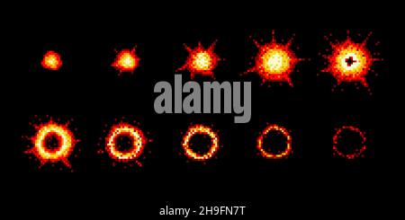Pixel art explosion and burst animate sprites. Vector 8 bit boom, blast ...