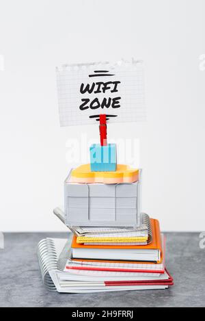 Text sign showing Wifi Zone. Business concept provide wireless high ...
