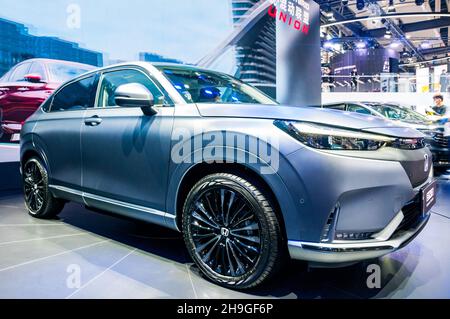 GAC Honda e:NP1 electric car seen on display at the 2021 Guangzhou Auto Show, Guangdong Province ...