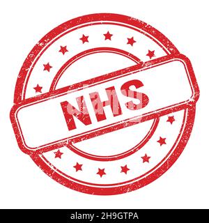 NHS text on red grungy rectangle stamp sign Stock Photo - Alamy