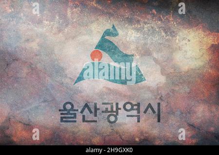 Top view of retro flag Ulsan, south korea with grunge texture. korean ...