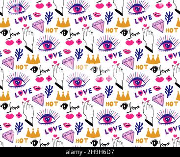 Mystic boho love modern abstract trend style stickers icons, patches ...