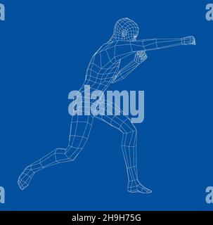 Wireframe boxing man. 3d illustration Stock Photo - Alamy