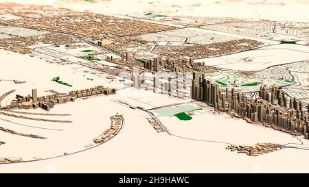 Dubai map, satellite view, section 3d, United Arab Emirates Stock Photo ...