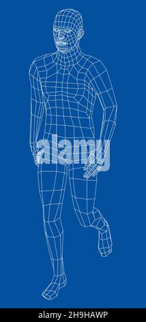 Wireframe walking man. 3d illustration Stock Photo - Alamy