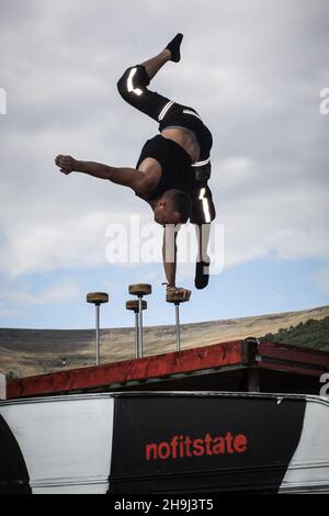 The No Fit Circus at the 2014 Green Man festival in Glanusk Park, South ...