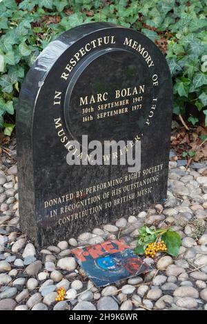 A shrine to the rock star Marc Bolan who was killed in a car crash in ...