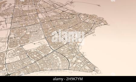 Satellite view of Kuwait city, Kuwait. Streets and buildings, map, city ...