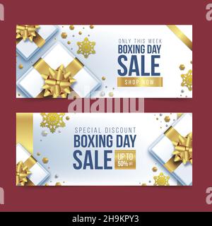 realistic boxing day sale banners collection abstract design vector ...
