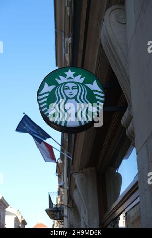 KRAKOW, POLAND - DECEMBER 2, 2021: Starbucks coffee shop entrance ...