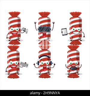 Red long candy package cartoon character with various types of business ...