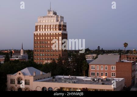 Nighttime twilight view of downtown Stockton, California, USA Stock ...