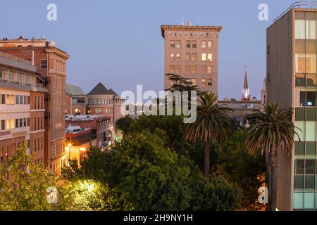 Nighttime twilight view of downtown Stockton, California, USA Stock ...
