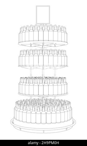The outline of a circular counter with many bottles. Bottled drinks ...