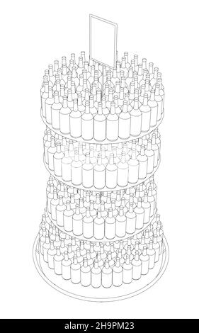 The outline of a circular counter with many bottles. Bottled drinks ...