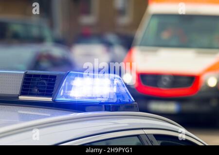 Patrol car, police, with front flashers, LED light, blue light, Germany ...