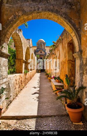 Portico with monk cells, Moni Agia Triada, Crete, Agia Triada, Crete ...