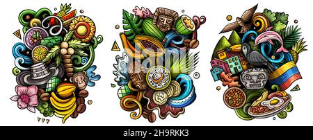 Colombia cartoon vector doodle designs set. Sketchy detailed ...