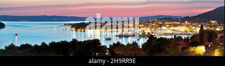 Town of Cres bay evening panoramic view, Island of Cres, Kvarner region ...